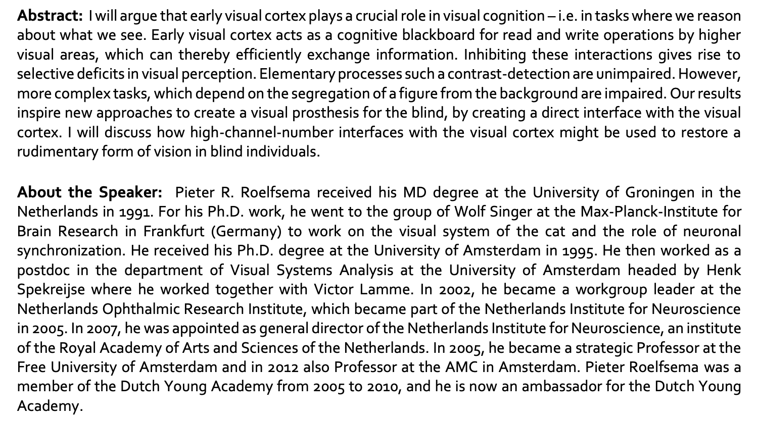 Seminar: “How visual perception emerges from interactions between the ...
